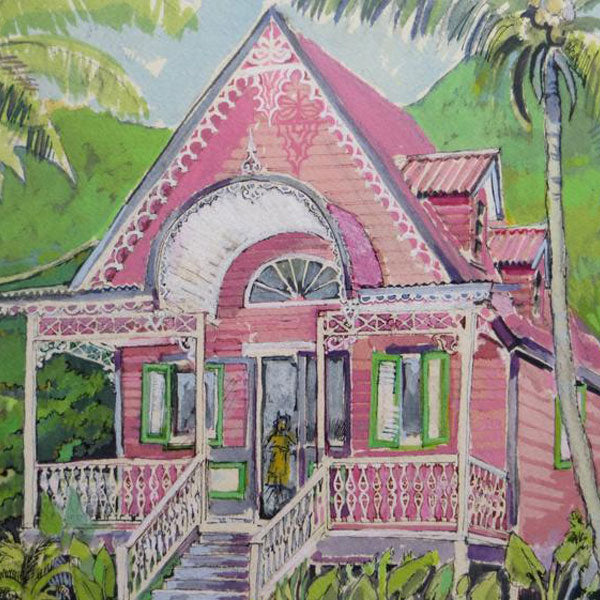 Pink House Mustique painted by Patsy Fisher