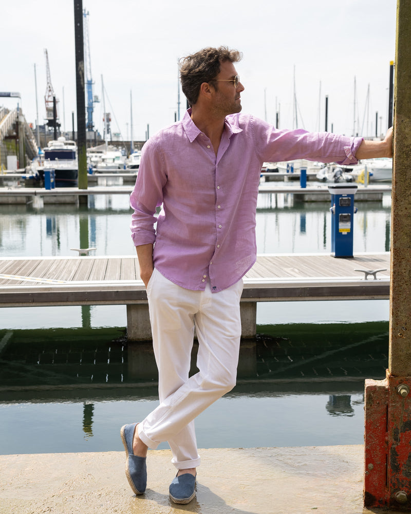 Mens Linen Shirt: LILAC - Pink House Mustique